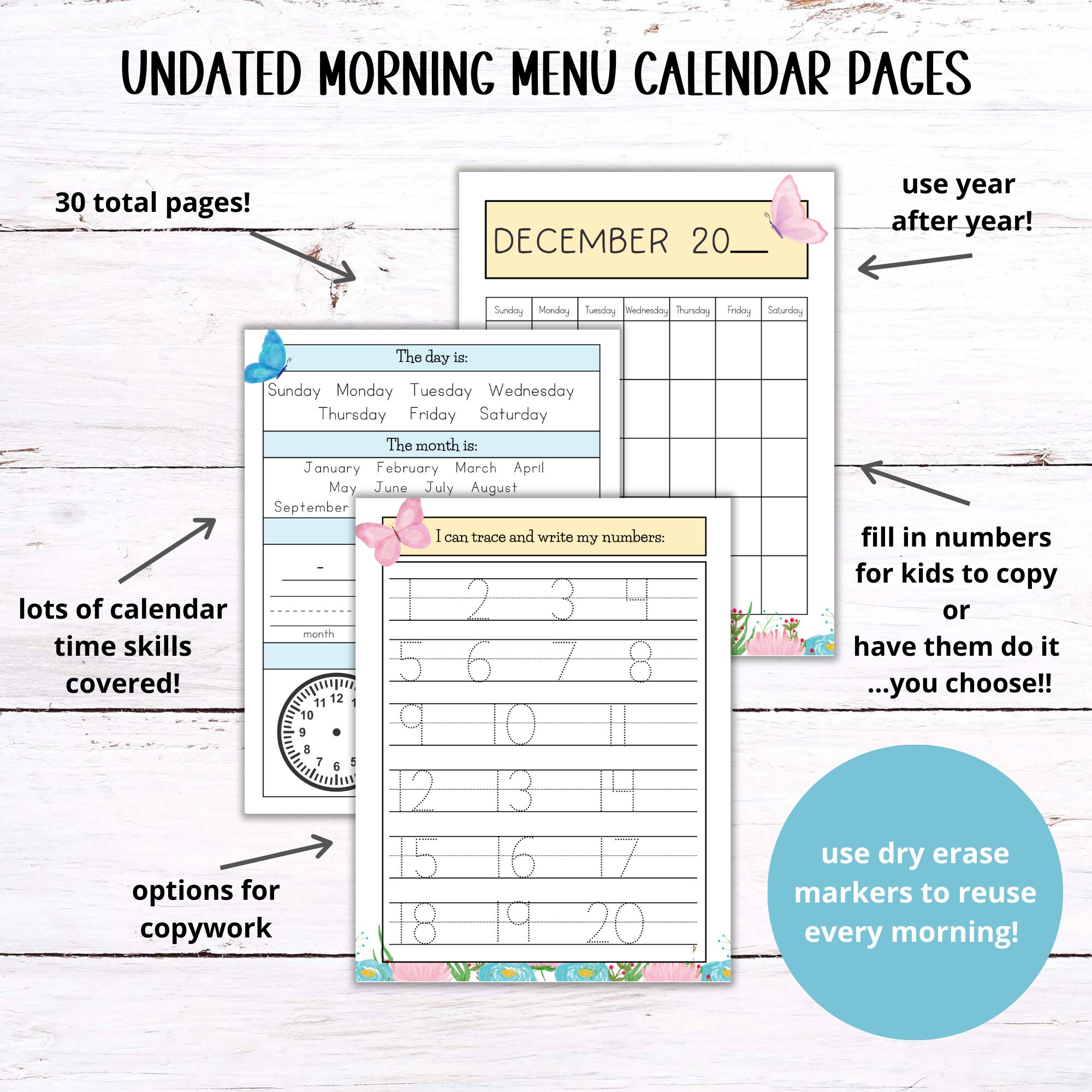 Morning Menu Pages Butterfly Garden Calendar Pages Homeschool Morning ...