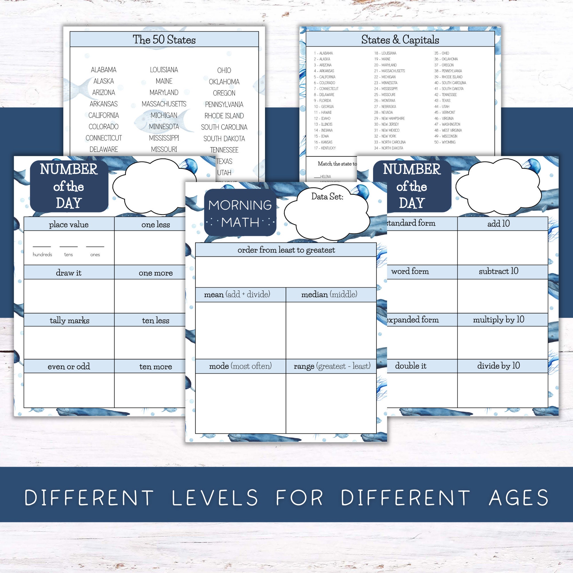 Blue Ocean Homeschool Morning Menu | Calendar Pages (PDF) - Etsy