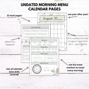 Morning Menu Pages | Homeschool Morning Menu | Calendar Pages | Morning ...