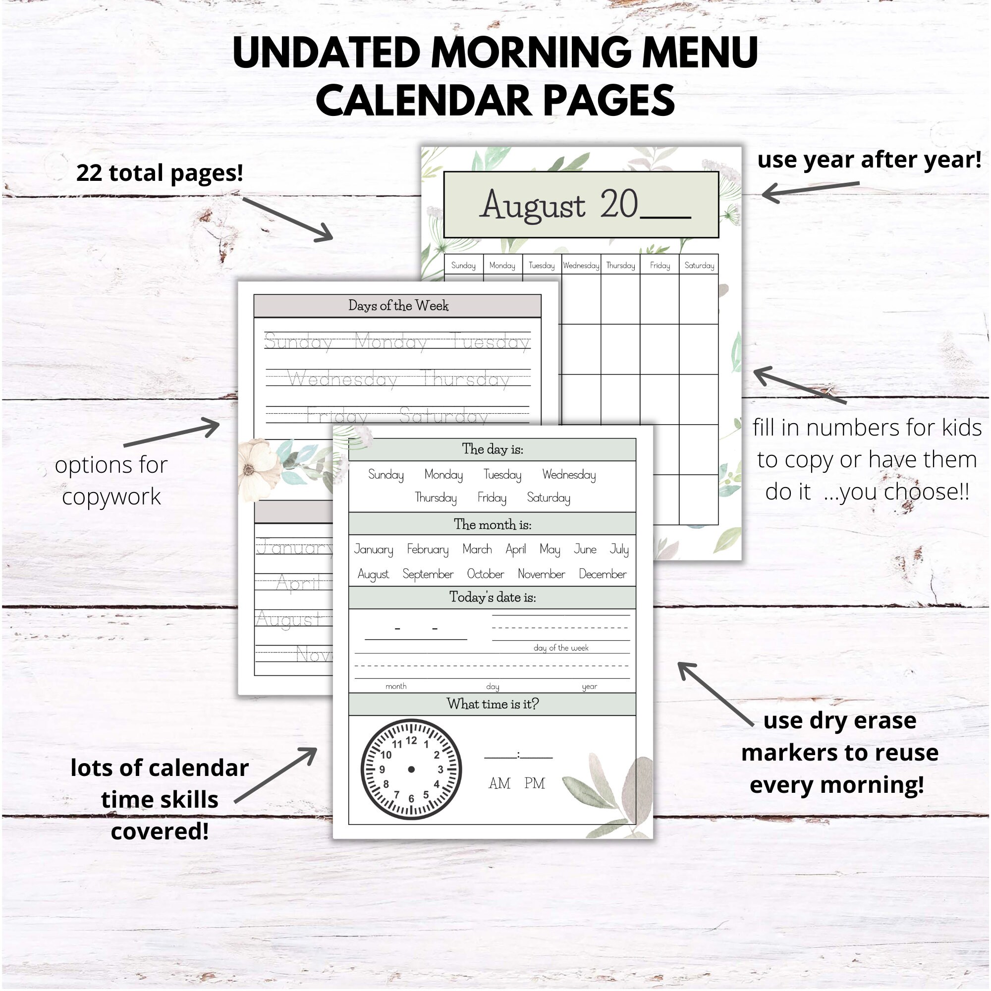 Homeschool Morning Menu Calendar Pages | Morning Time (PDF) - Etsy