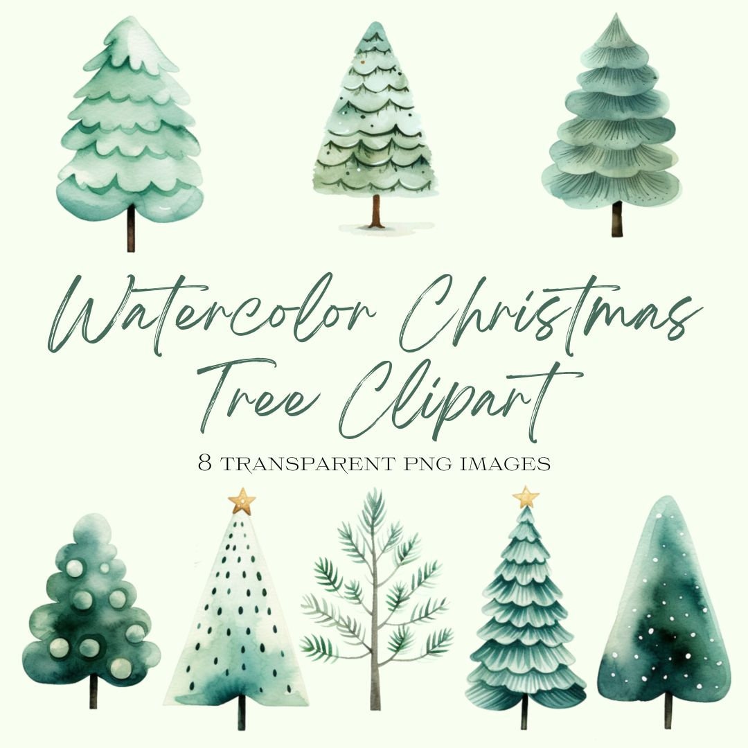 Watercolor Christmas Tree Clipart Bundle Pack of 8, Digital Download ...