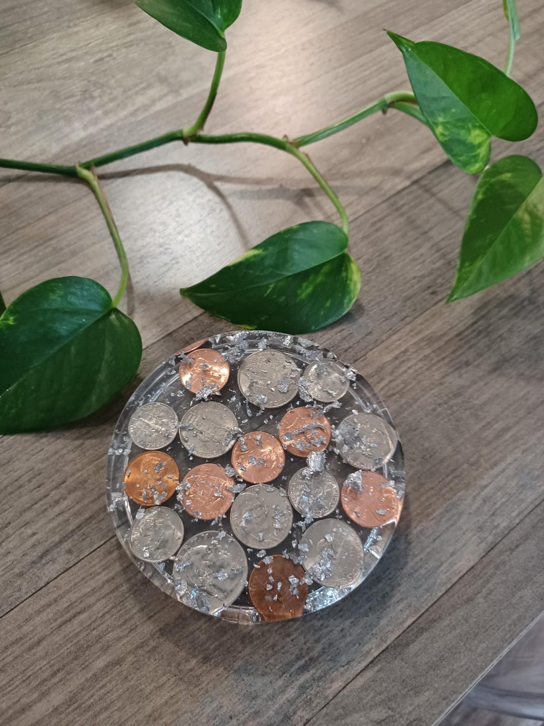 Handmade Round Resin Coaster Decorated With Pennies, Nickels, Dimes ...