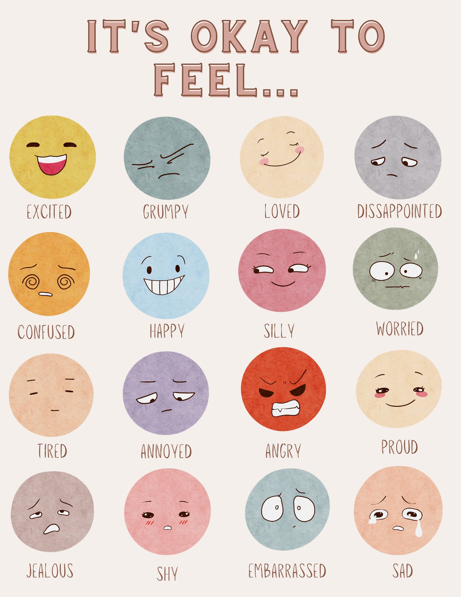 Feelings Printable Poster | Printable Wall Art | How I Feel Poster ...