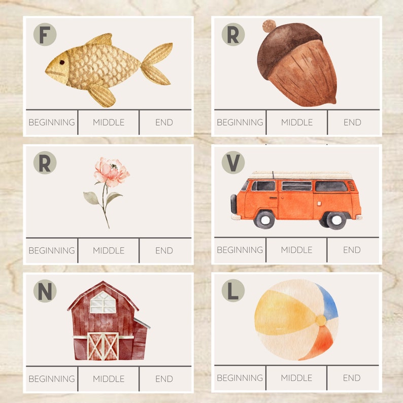 Phonics Flashcards Identifying Beginning Middle and Ending - Etsy