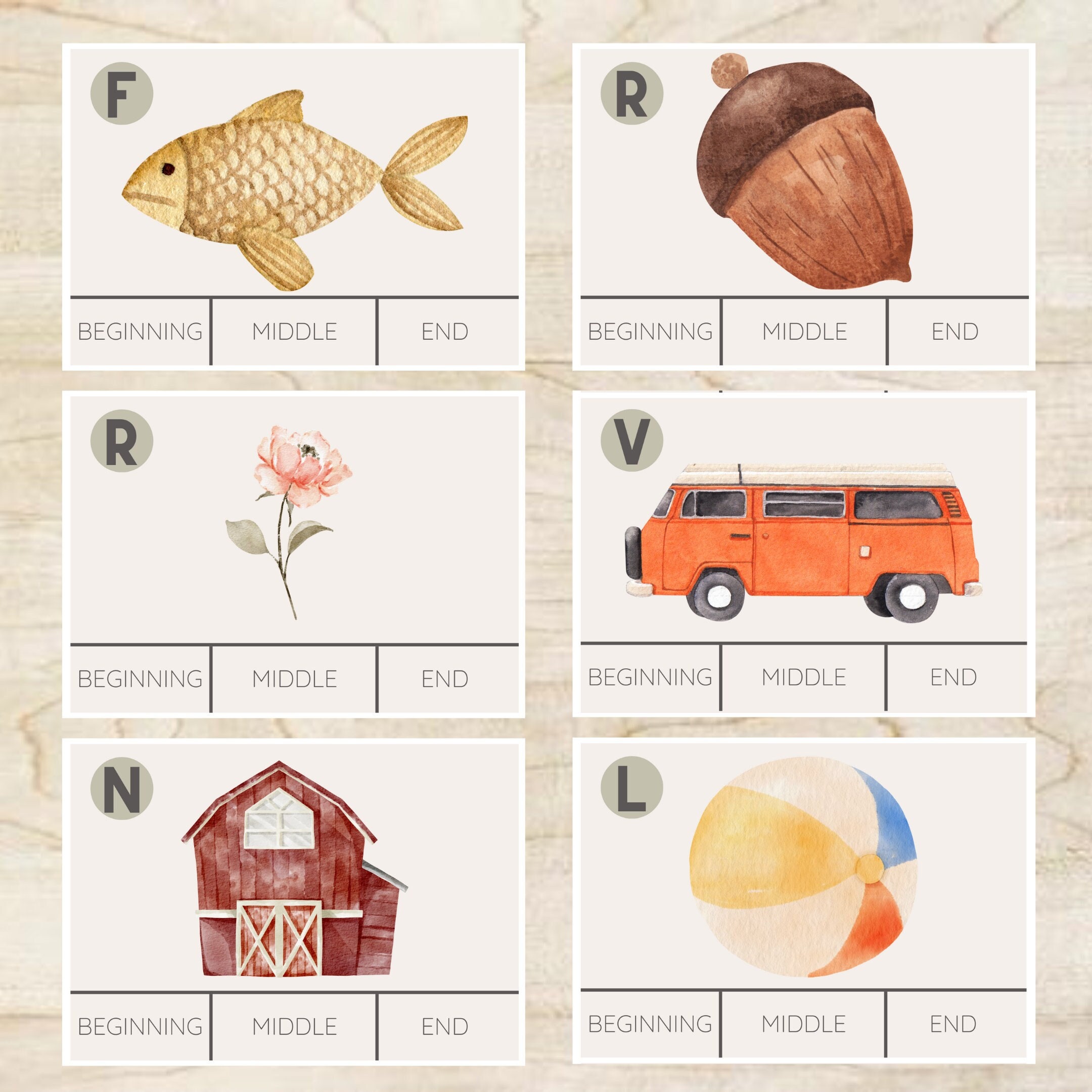 Phonics Flashcards Identifying Beginning Middle and Ending - Etsy