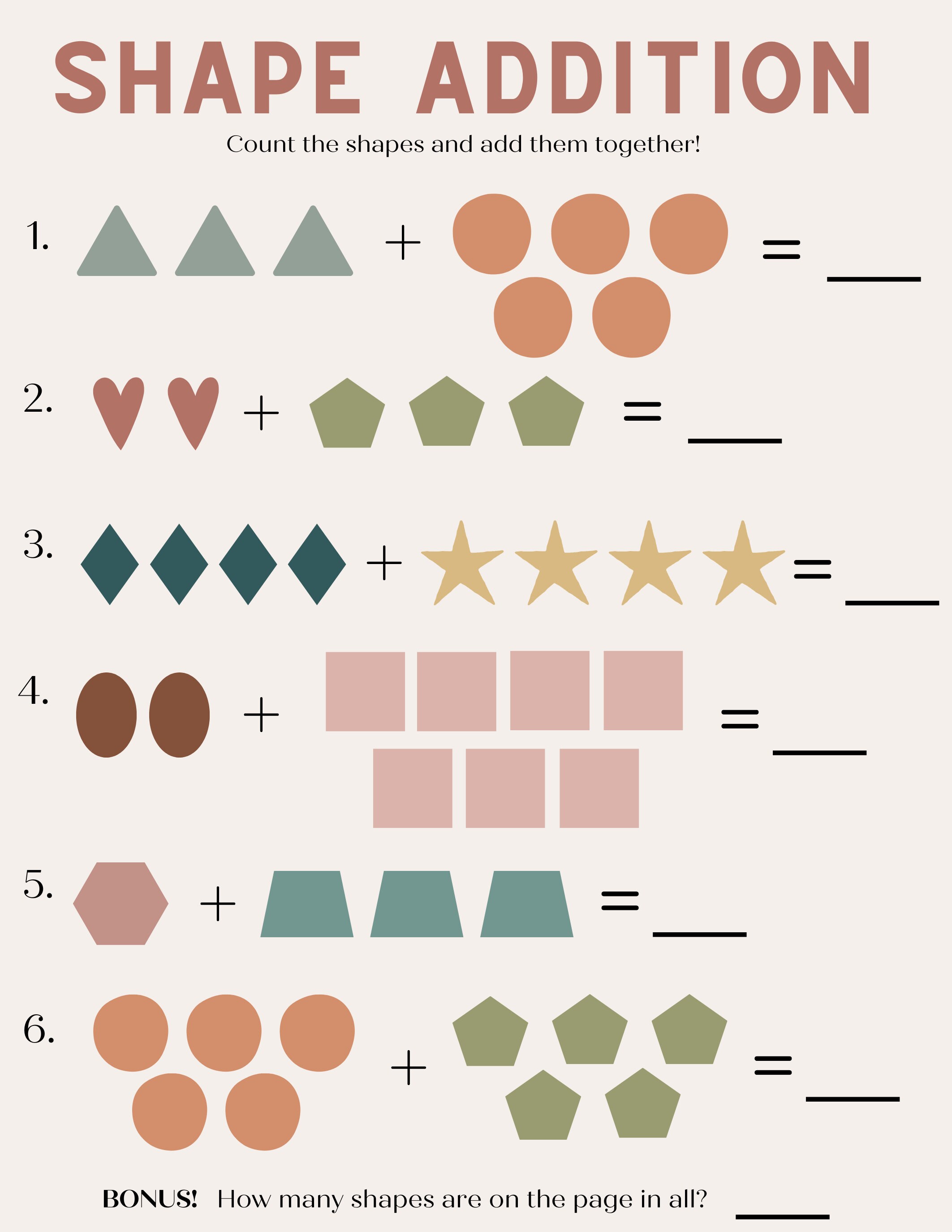 Simple Shape Addition Worksheet - Etsy
