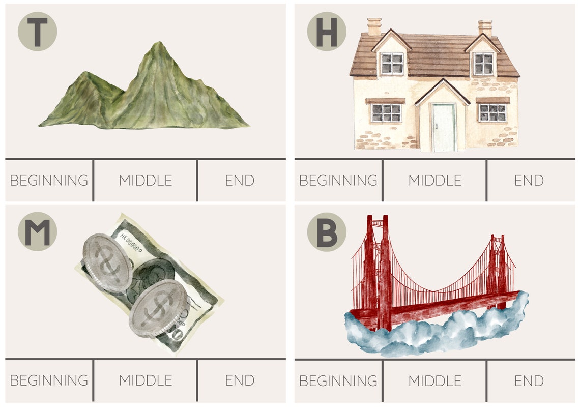 Phonics Flashcards Identifying Beginning Middle and Ending - Etsy