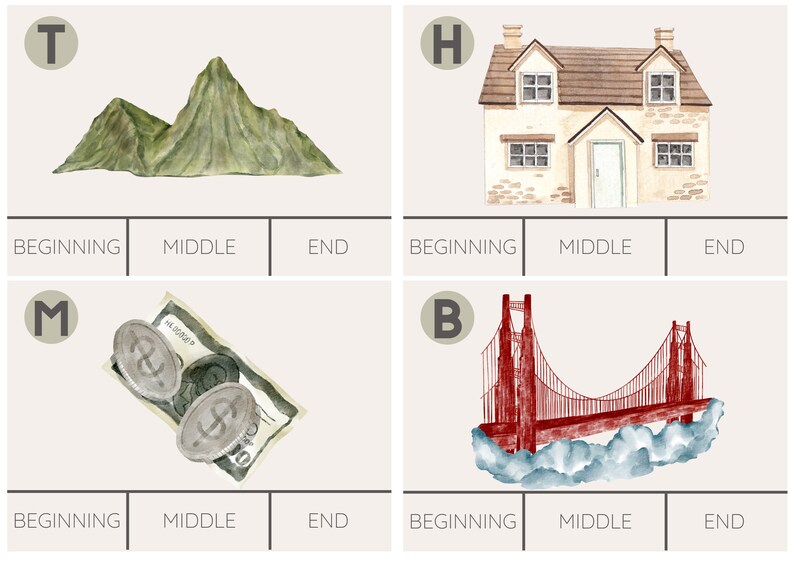 Phonics Flashcards Identifying Beginning Middle and Ending - Etsy