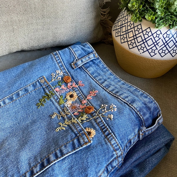 Embroidered Jeans - Etsy