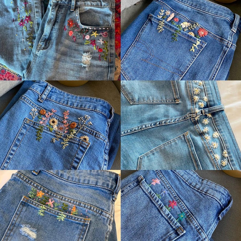 Embroidered Jeans - Etsy
