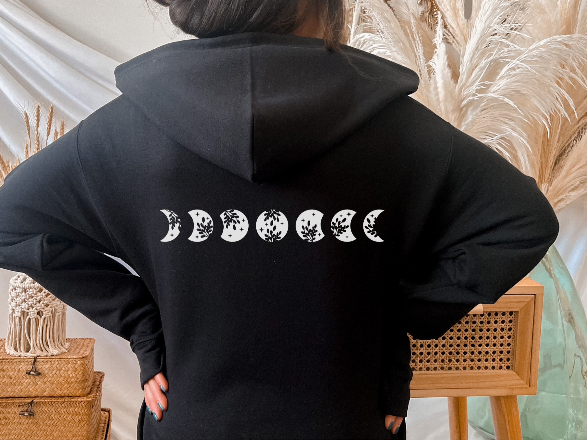 Moon Phase Zip up Hoodie, Celestial Hoodies With Zipper, Moon Phase ...