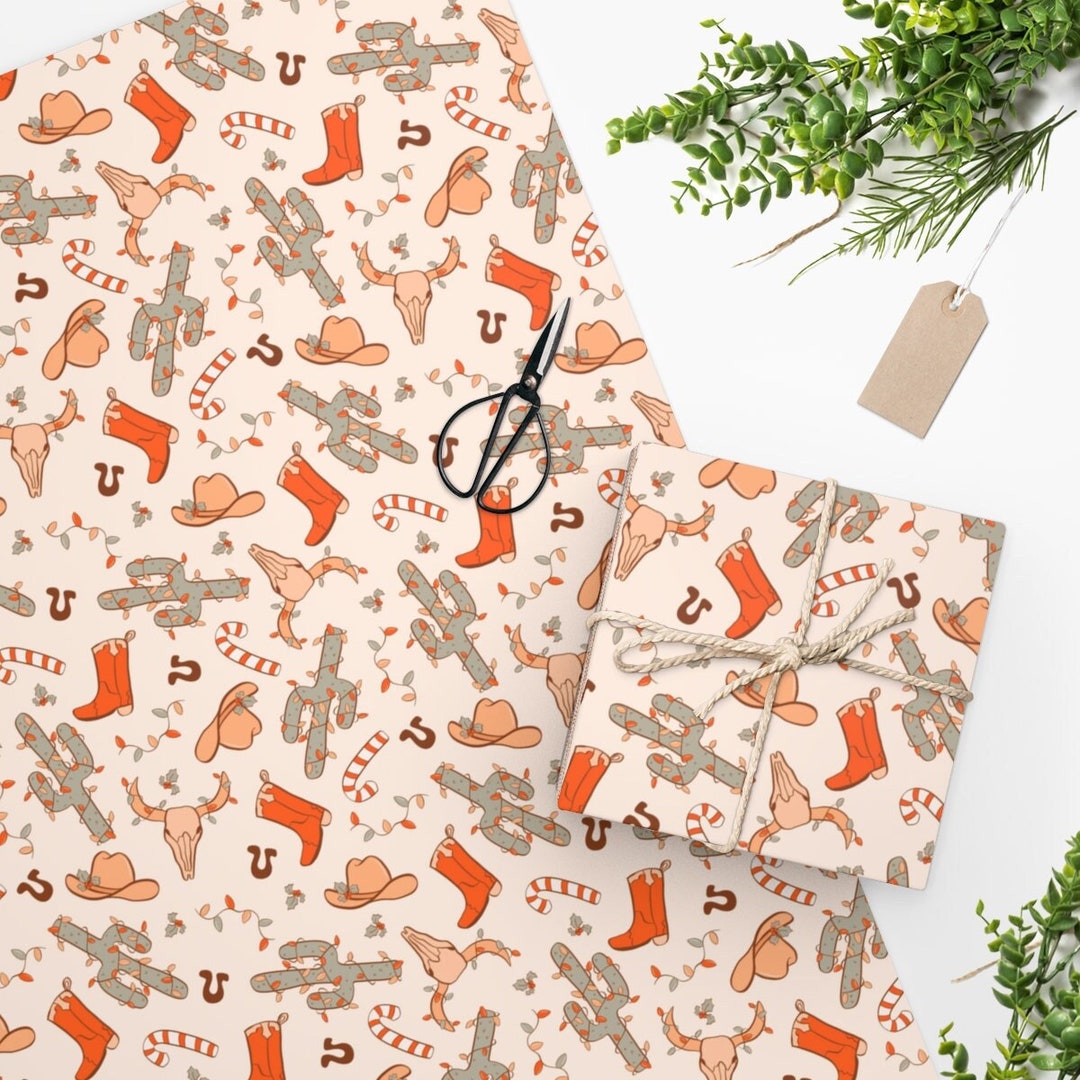 Western Christmas Cowboy Wrapping Paper, Christmas Wrapping Paper ...