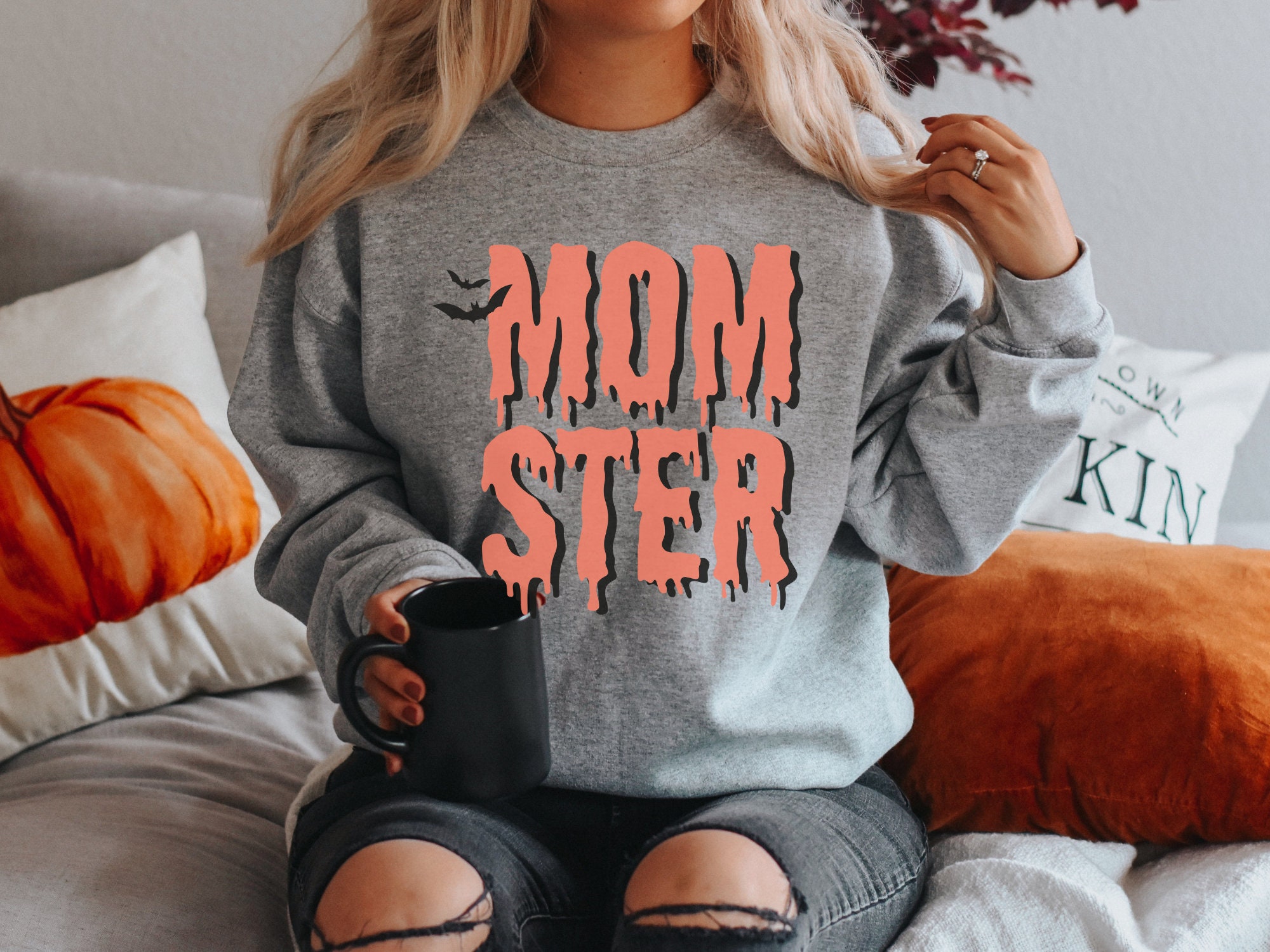Momster Crewneck Monster Spooky Bat Sweatshirt Momster - Etsy