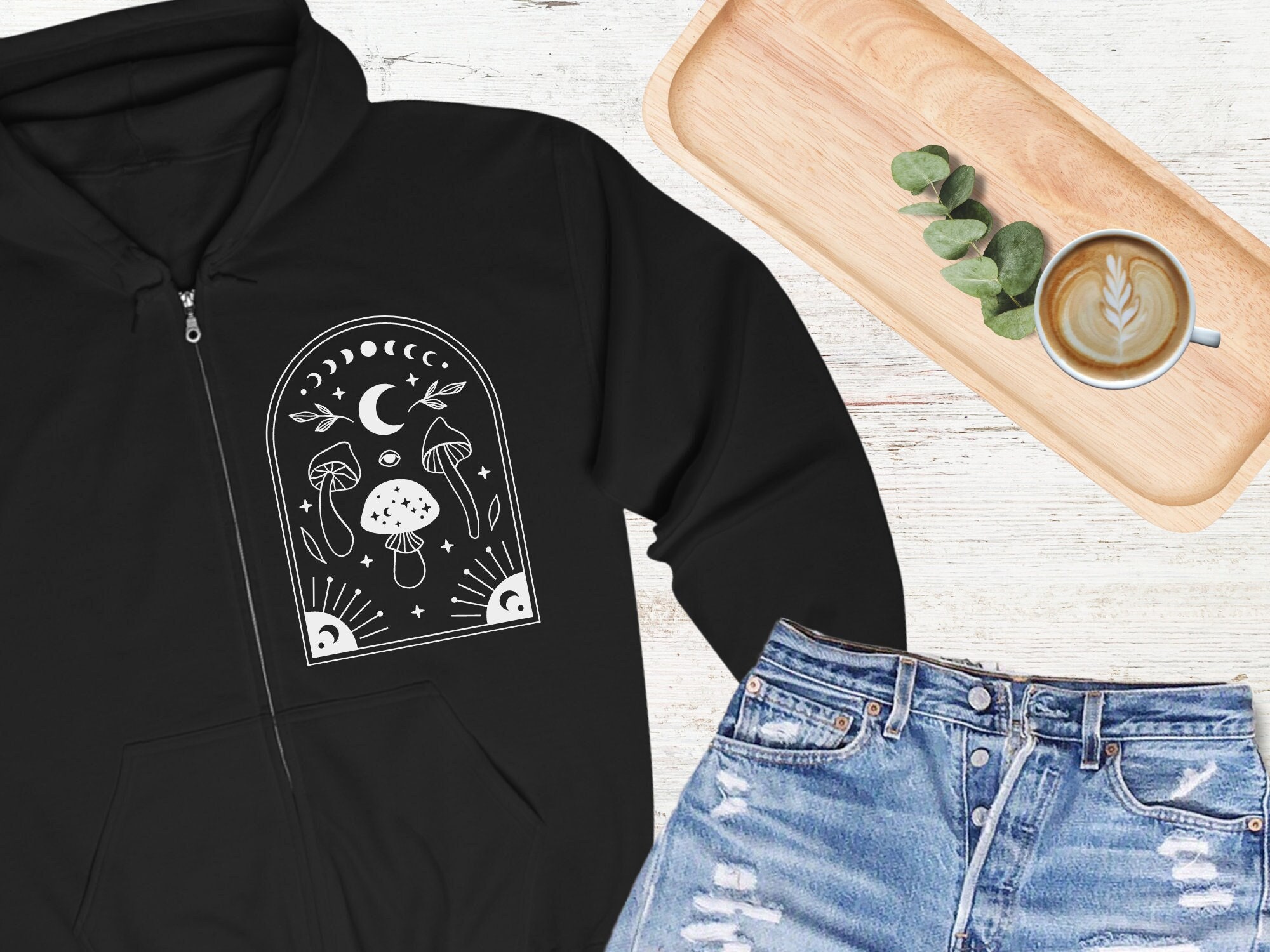 Celestial Shirt Moon Zip up Hoodie, Moon Graphic Full Zipper Hoodie ...