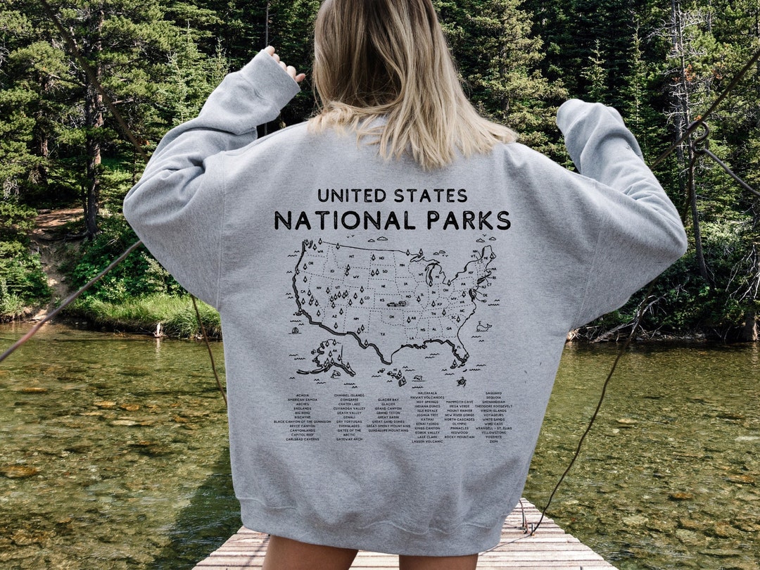 US National Parks Adventure Hiking Map Sweatshirt, 63 National Parks ...