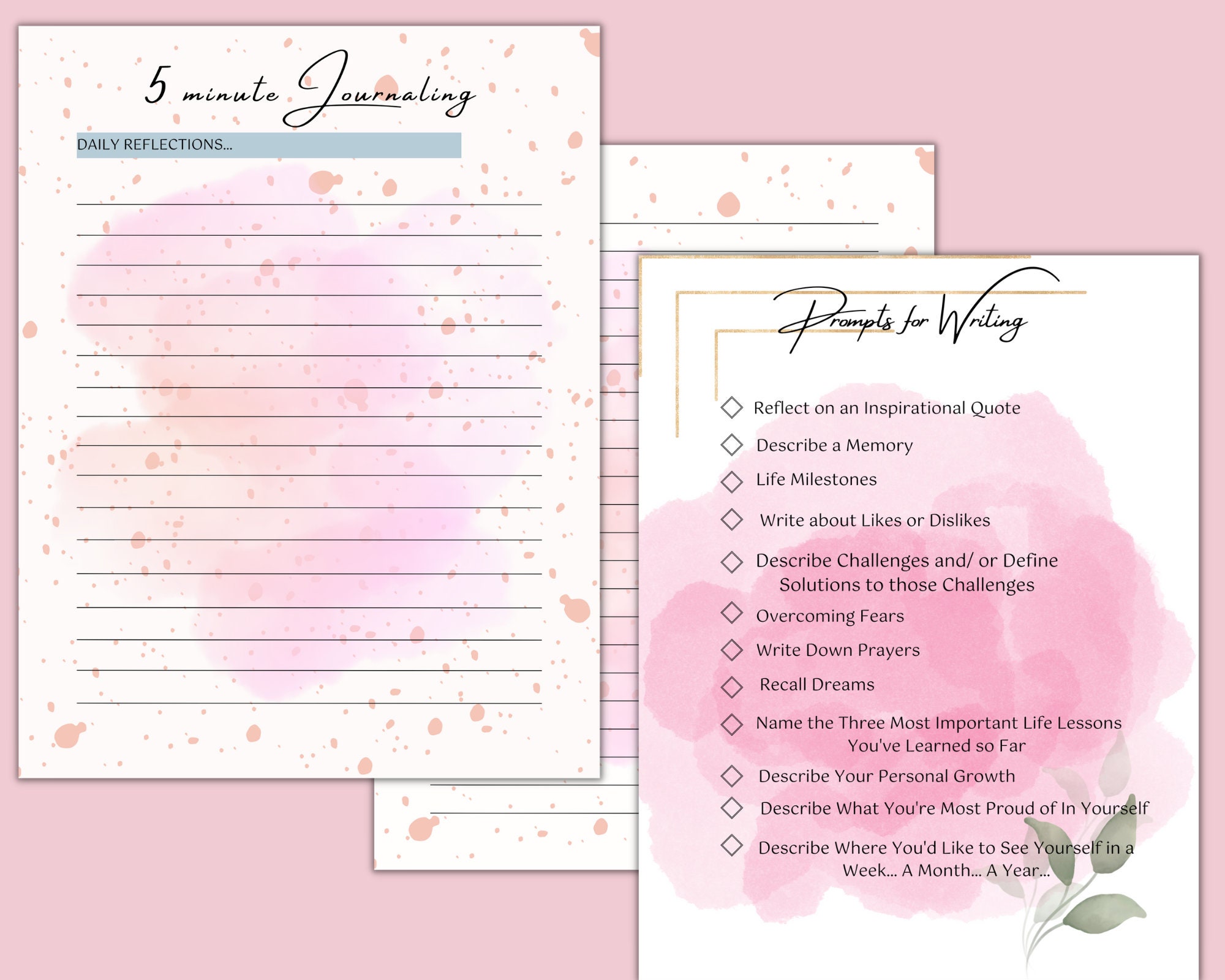 Printable 5 Minute Journal Pages Watercolor - Etsy