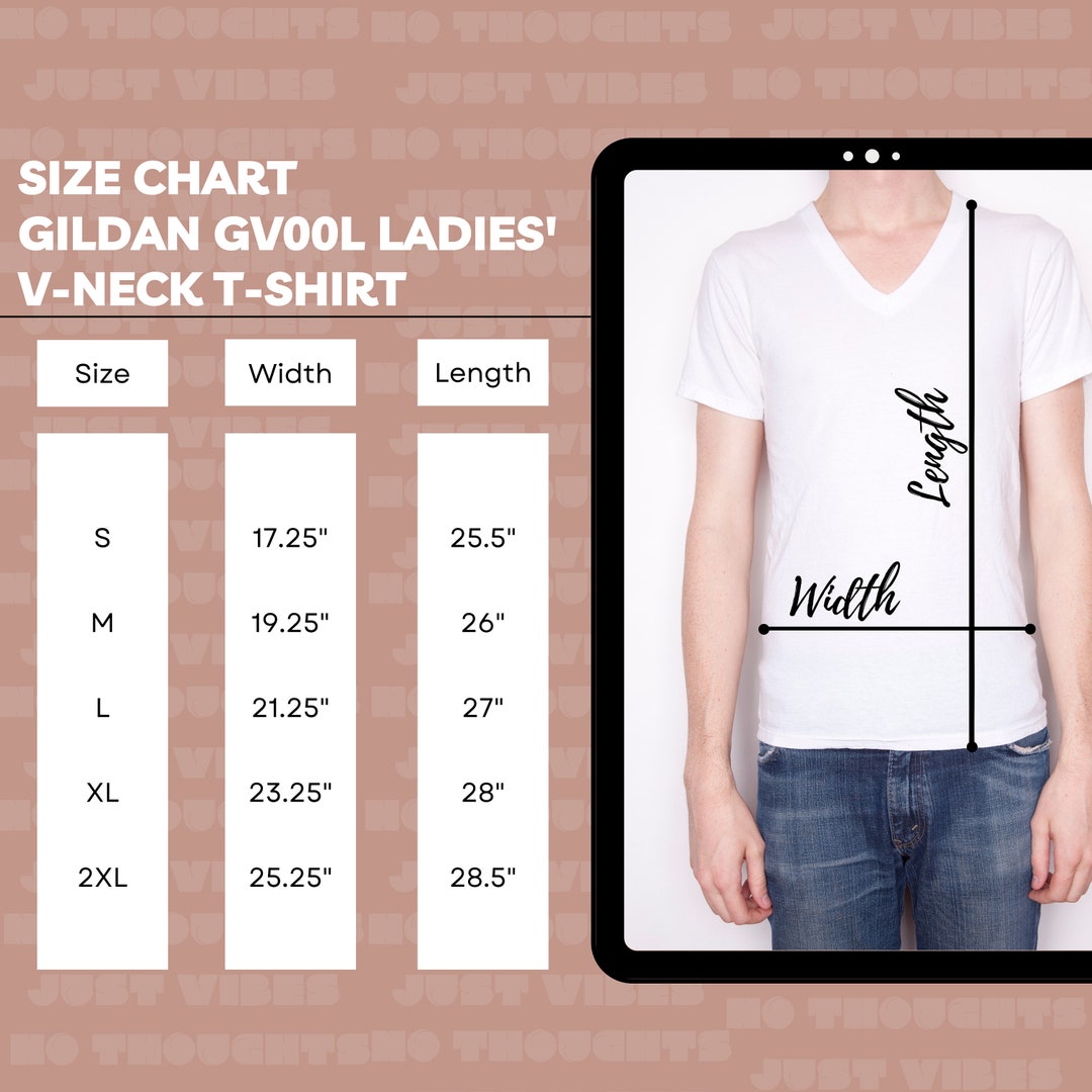 GV00L Size Chart, Gildan Ladies' V-neck Size Chart, Gildan GV00L Sizing ...