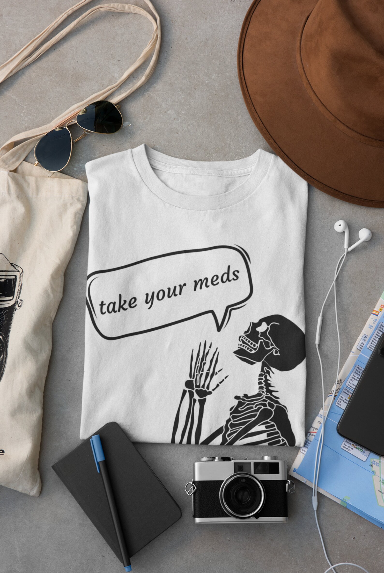 Funny Begging Skeleton Take Your Meds T-shirt Cozy Halloween - Etsy