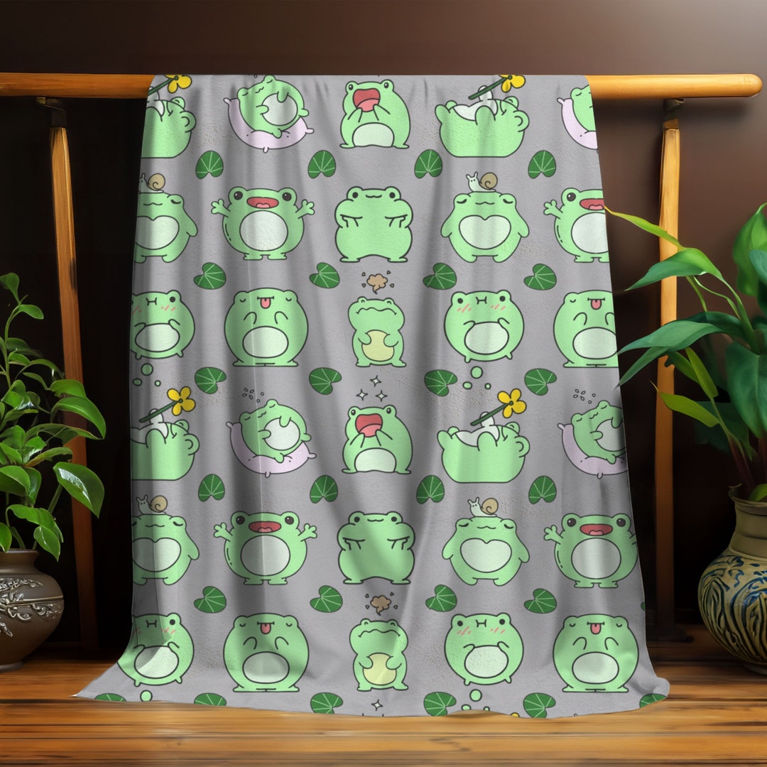 Frog Blanket | Smol Frog Fabric Pattern | Cute Grumpy Frog Living Room ...