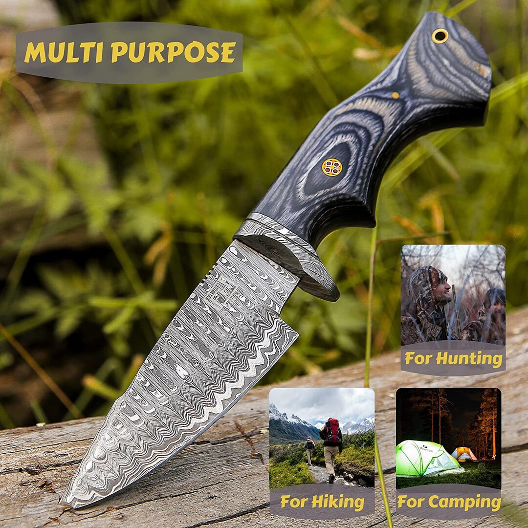 Personalized Damascus Knife Gift Forged DAMASCUS Steel Hunting Knife ...