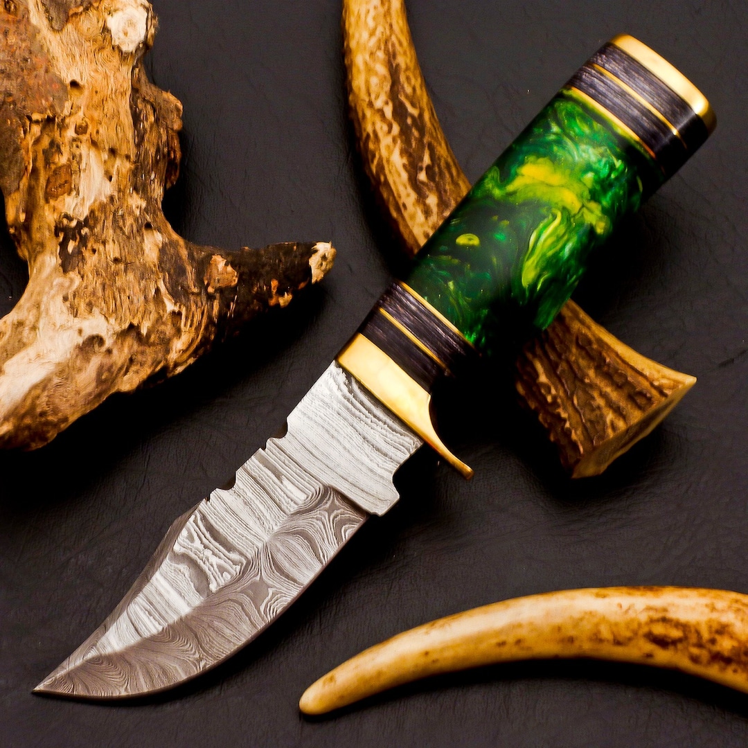 Personalized Damascus Knife Gift Forged DAMASCUS Steel Hunting Knife With Hard Wood Handle, Gift ...