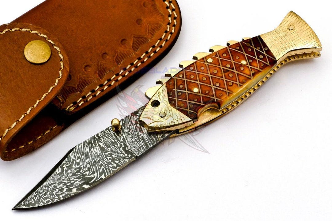 Personalized Custom Damascus Steel Folding Knife Fish Knife Pocket ...