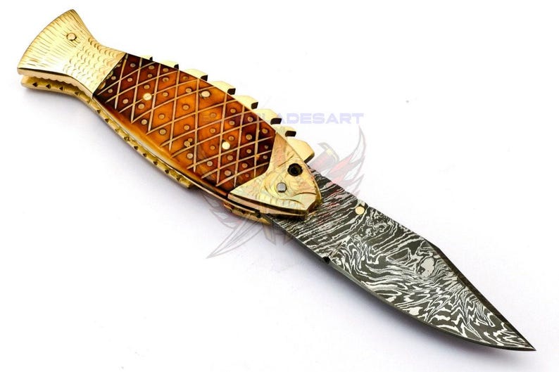 Personalized Custom Damascus Steel Folding Knife Fish Knife Pocket ...