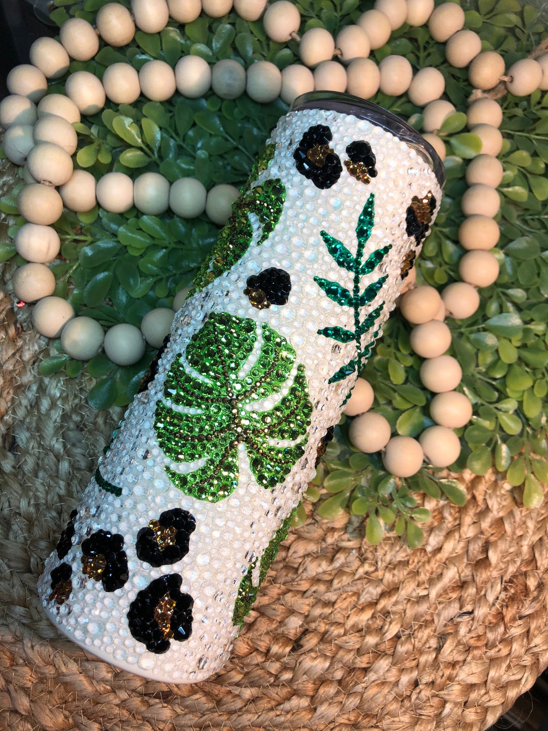 Leopard Print Tropical Glass Rhinestone Tumbler - Etsy