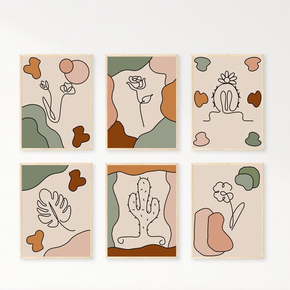 Boho Botanical Plant Line Art Prints Wall Art Set of 6 | Etsy