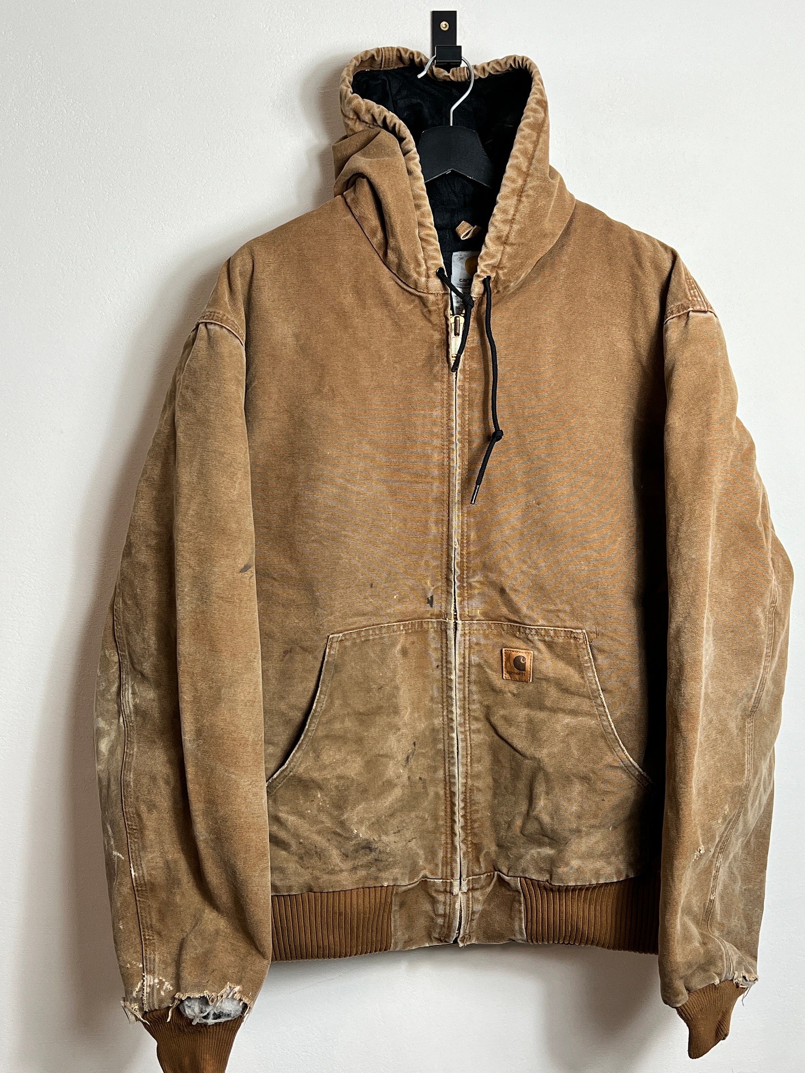 Carhartt Active Jacket L Oversized Brown Distressed Hooded Workwear ...
