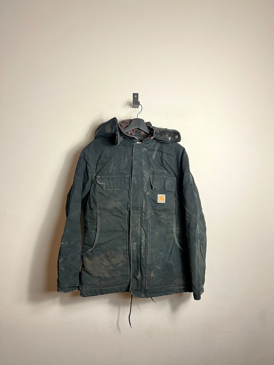 Vintage Carhartt Arctic Jacket S/meter Black Removable Hood Denim ...