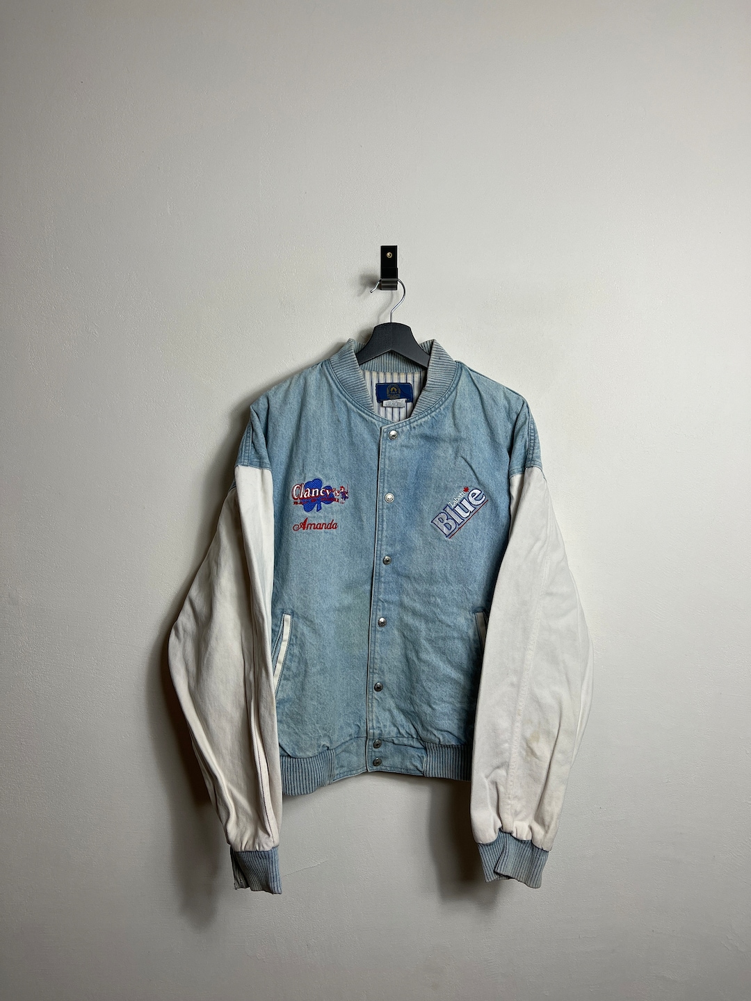 Vintage Denim Varsity Jacket M Light Blue Made in Canada College - Etsy