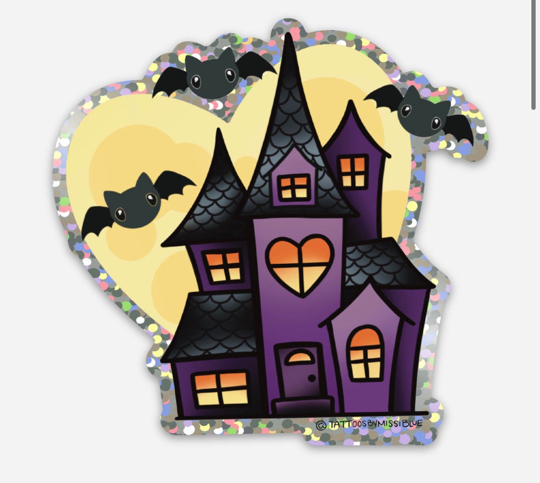 Haunted House Halloween Glitter Sticker - Etsy
