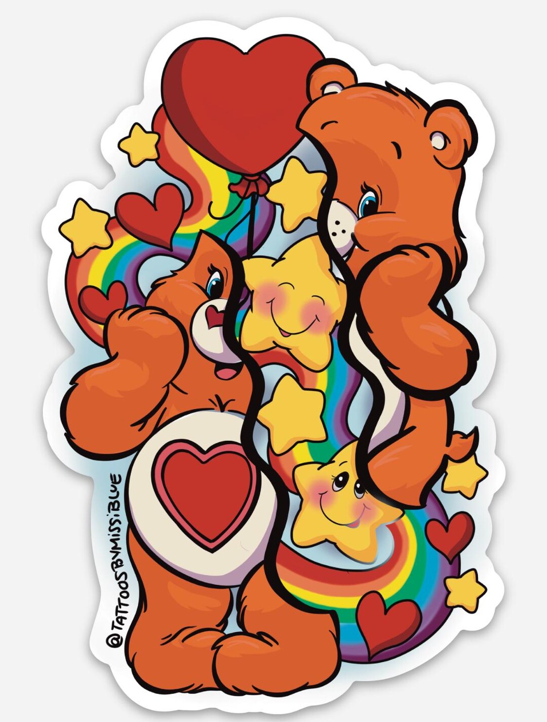 Vintage Retro Heart Split Face Bear Sticker - Etsy
