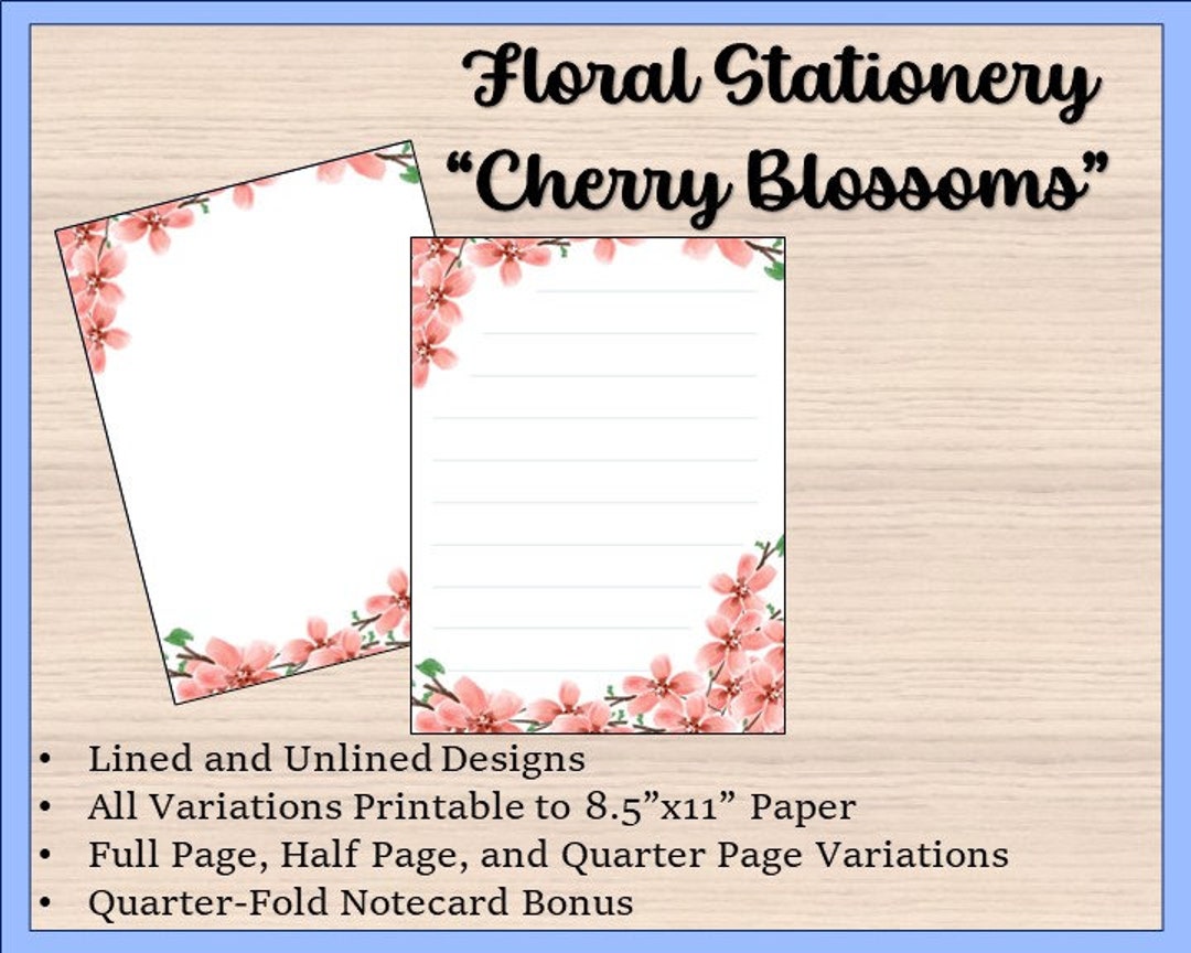 Printable Floral Stationary - Cherry Blossoms - Etsy