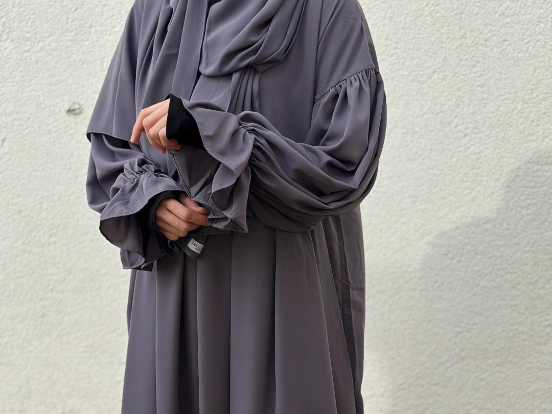 Abaya Set Hijab Khimar | Jilbab Ruffle Sleeve Wide Skirt | Lightweight ...