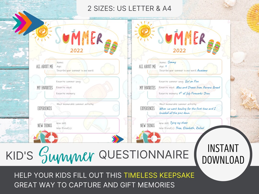 Kids Summer Printable, Custom Keepsake, Kids Diary, Summer ...