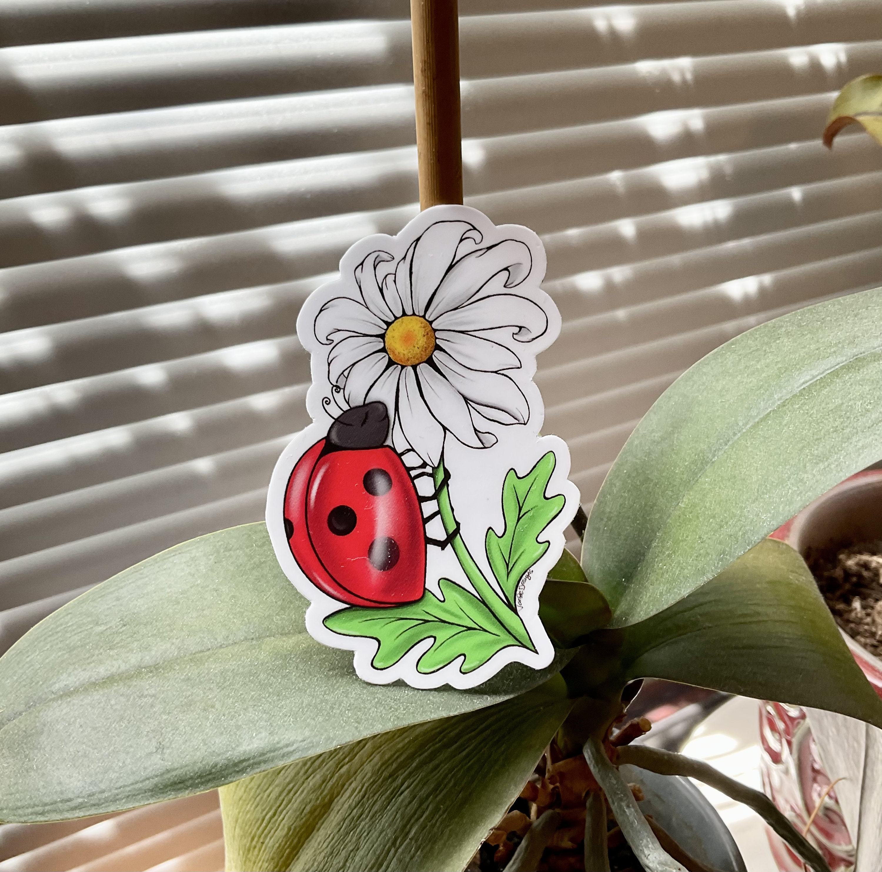 Ladybug Smelling a Daisy Vinyl Waterproof Sticker - Etsy