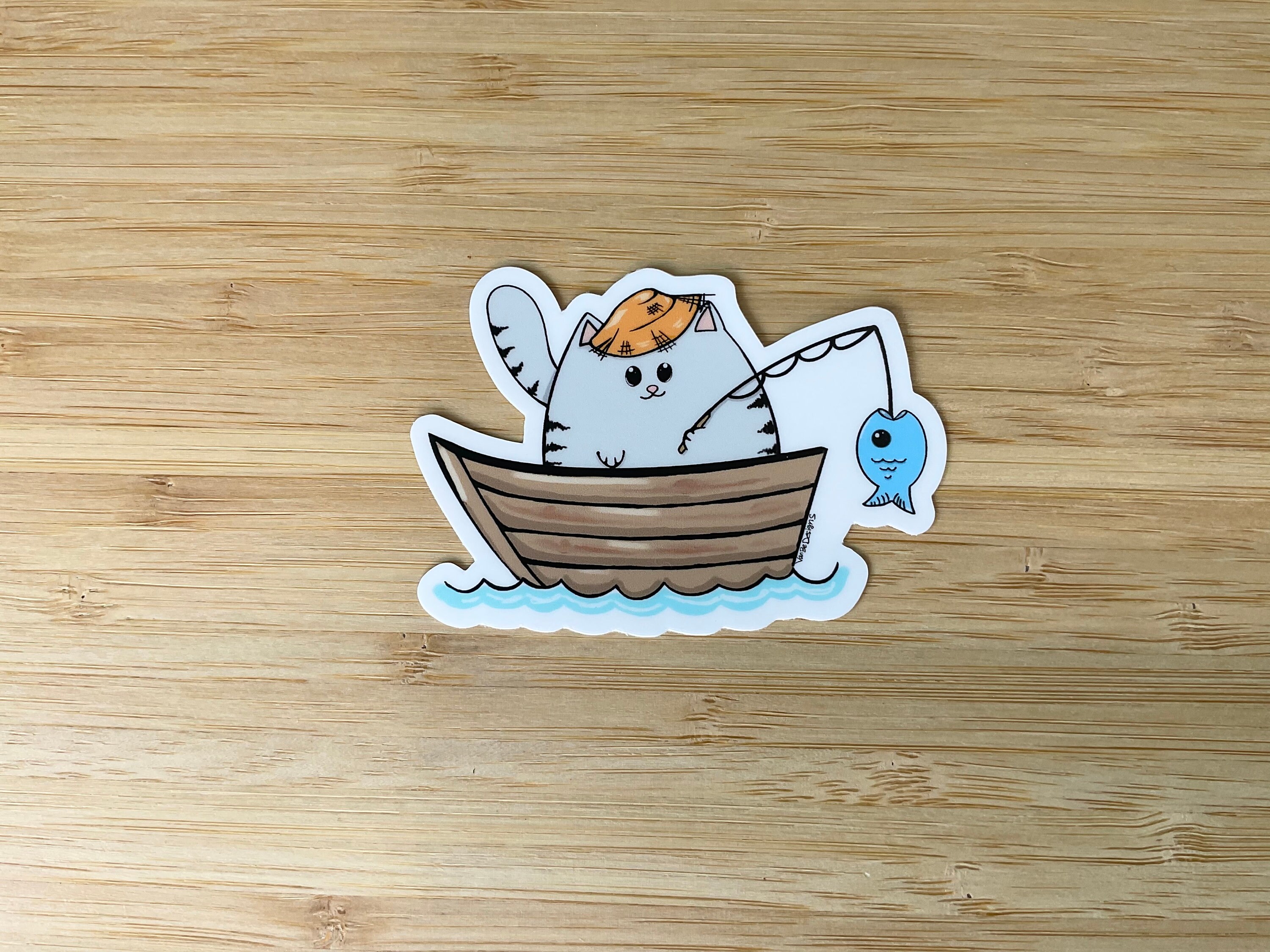 Cute Fat Cat Fishing/ Fish Sticker, Fish Decal, Fishing Sticker ...