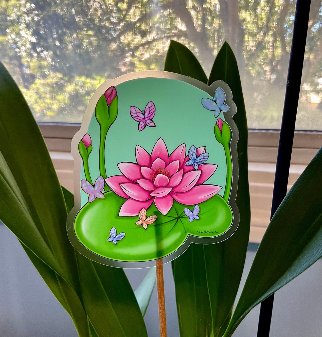 Pink Lotus Flower Laptop Sticker, Waterlily Vinyl Decal, Lotus Flower ...