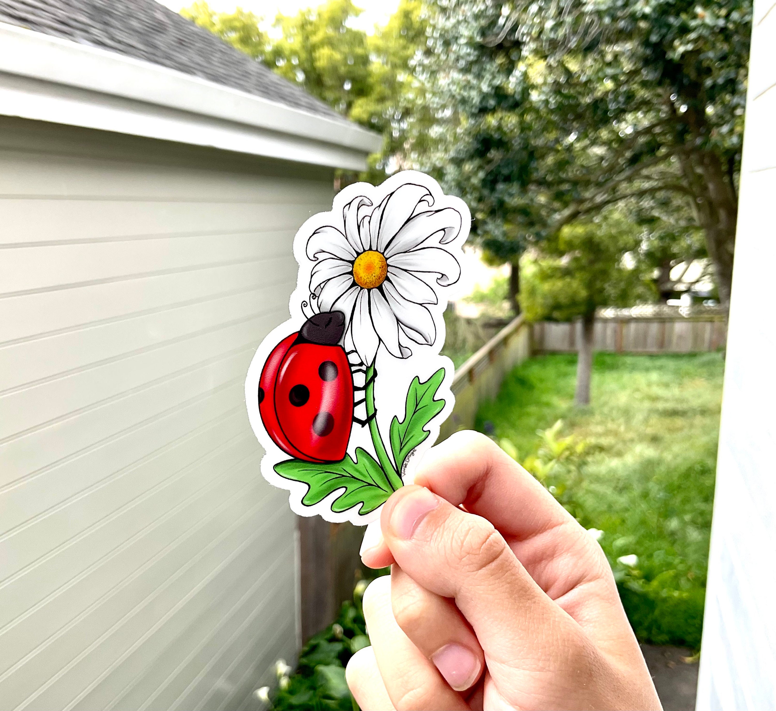 Ladybug Smelling a Daisy Vinyl Waterproof Sticker - Etsy