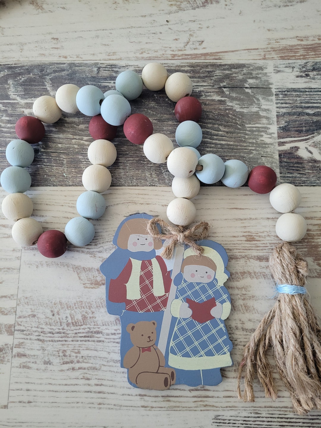 Hand Painted Wood Bead Farmhouse Garland, Vintage Inspired, Christmas ...