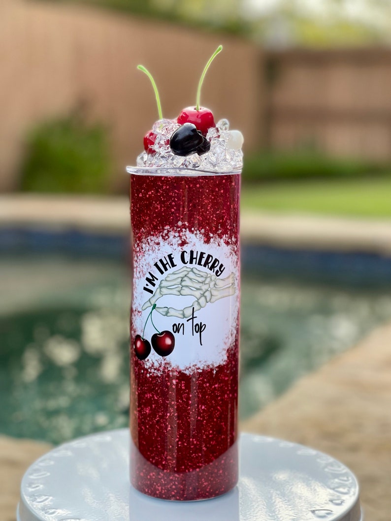Goth Tumbler/cherry and Skull Tumbler/goth/red Glitter/ice - Etsy