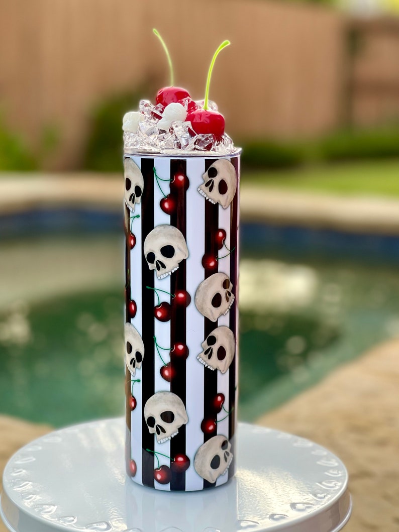 Goth Tumbler/cherry and Skull Tumbler/goth/red Glitter/ice - Etsy