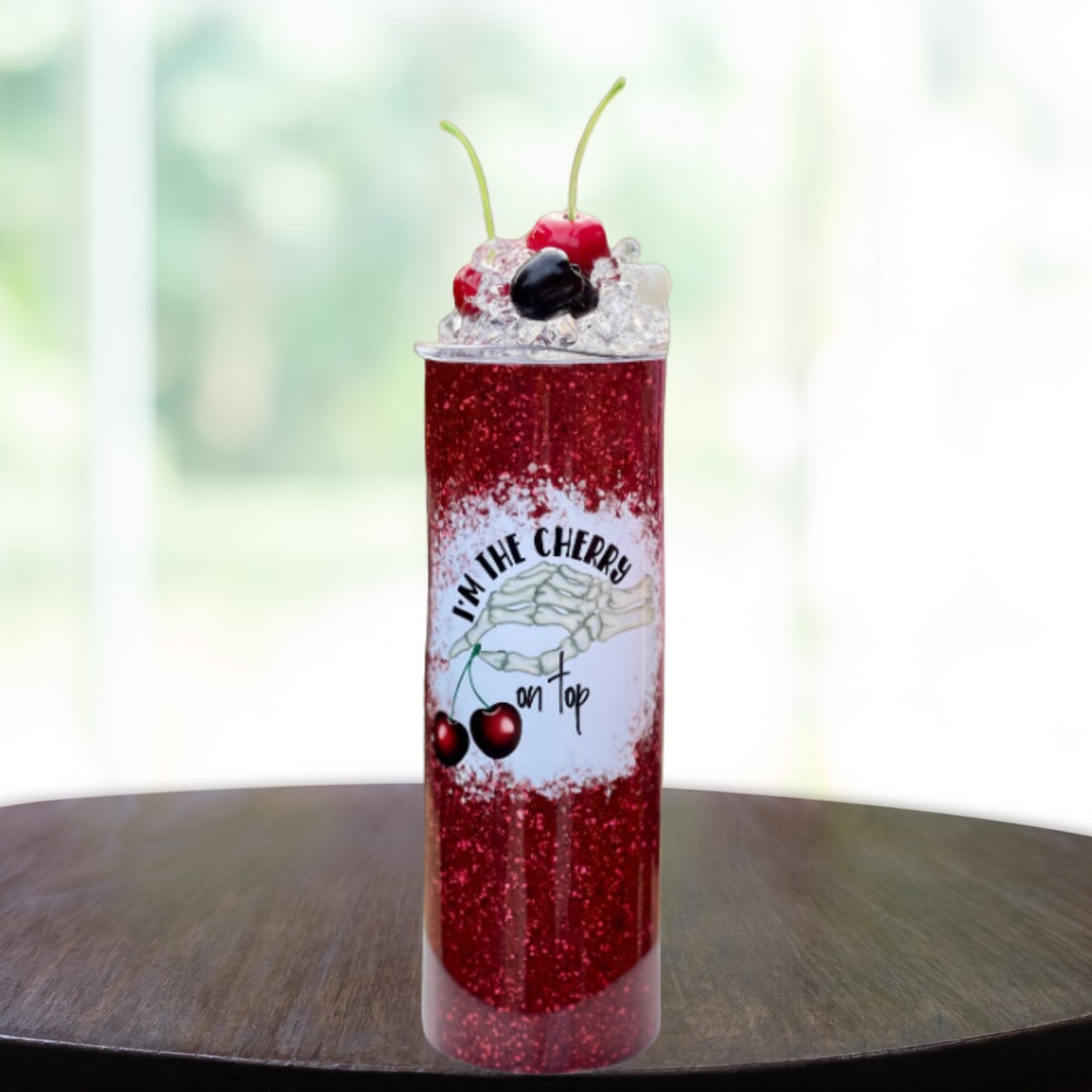 Goth Tumbler/cherry and Skull Tumbler/goth/red Glitter/ice Topper/glow ...