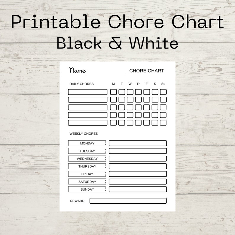Chore Chart, Kids Chore Chart. Daily Chore Chart, Instant Download ...