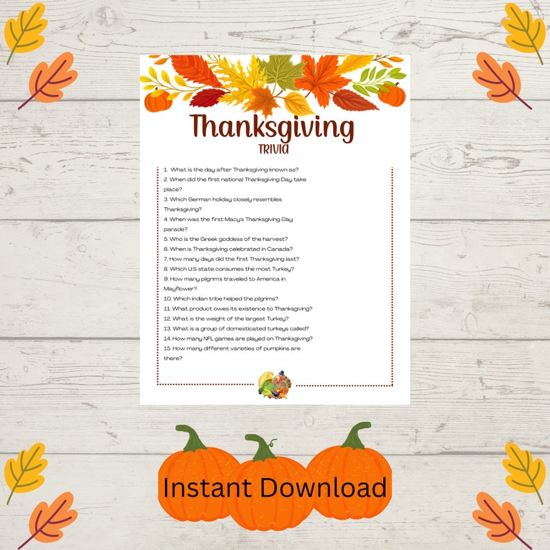 Thanksgiving Trivia Download, Instant Download, Printable PDF ...
