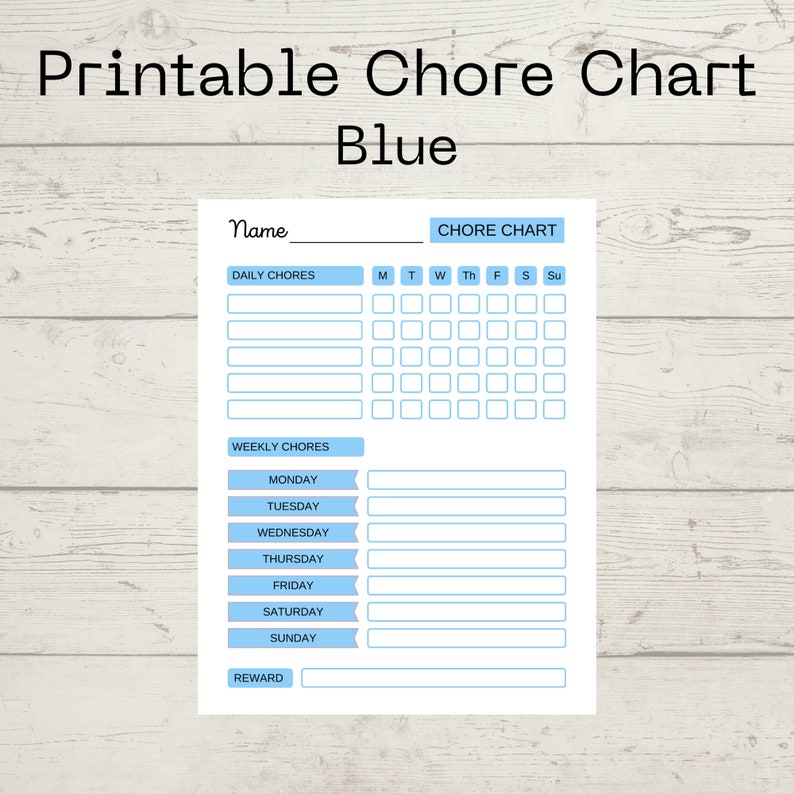 Chore Chart, Kids Chore Chart. Daily Chore Chart, Instant Download ...