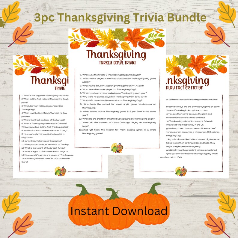 Thanksgiving Trivia Download, Instant Download, Printable PDF ...