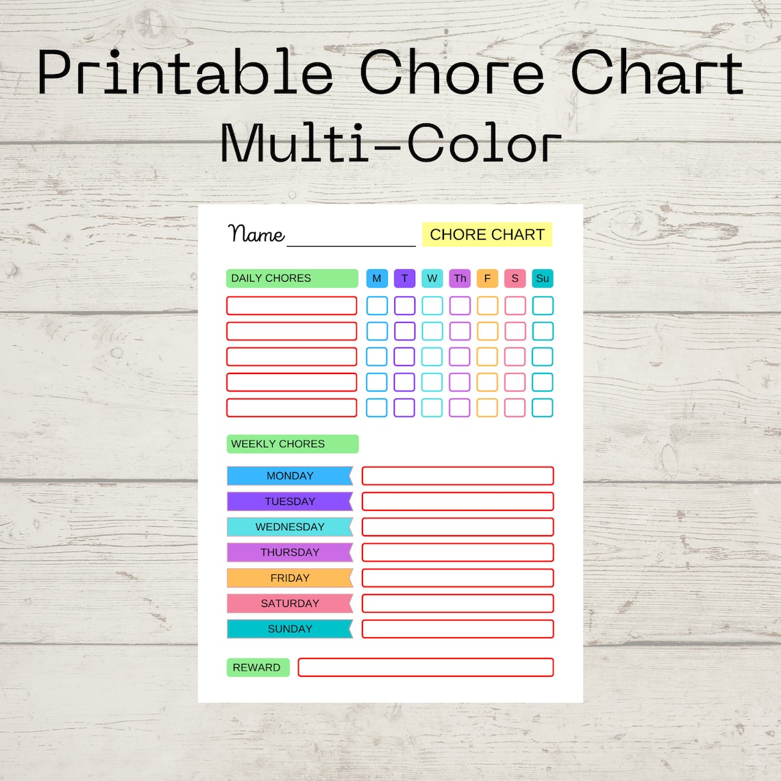 Chore Chart, Kids Chore Chart. Daily Chore Chart, Instant Download ...